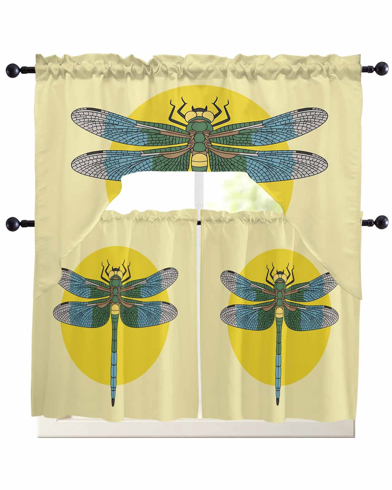 Blue Dragonfly Swag Kitchen Curtains Sets for Windows 24 Inch Length ...