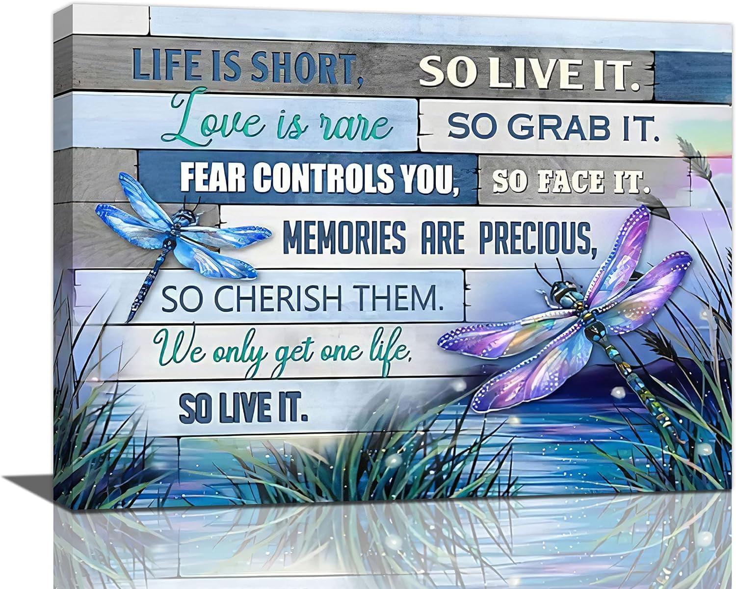 Blue Dragonfly Wall Art Gift for Girl Women Life is Short Motivational ...