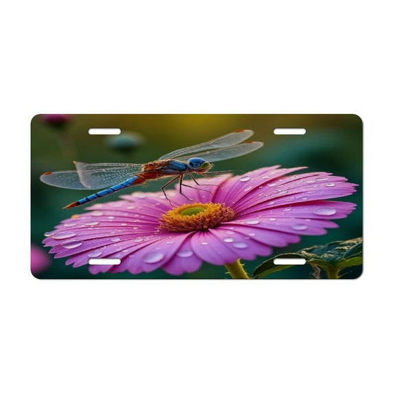 Blue Dragonfly on Pink Flower License Plate Lightweight Aluminum ...
