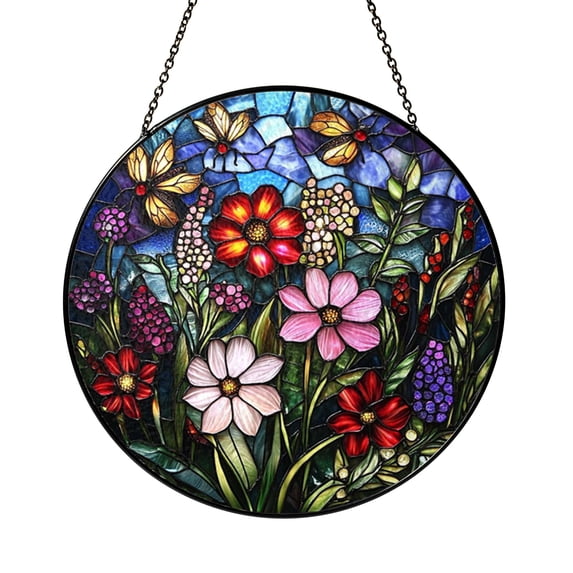 Blue Dragonfly with Wildflowers Stained Glass Suncatcher, Window ...