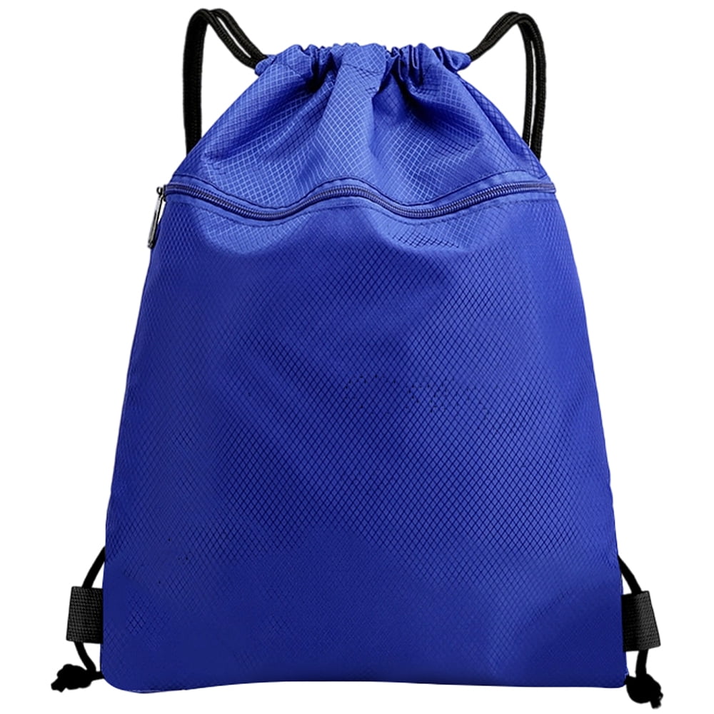 Blue Draw String Backpacks Waterproof Drawstring Bag with Zip Pocket ...