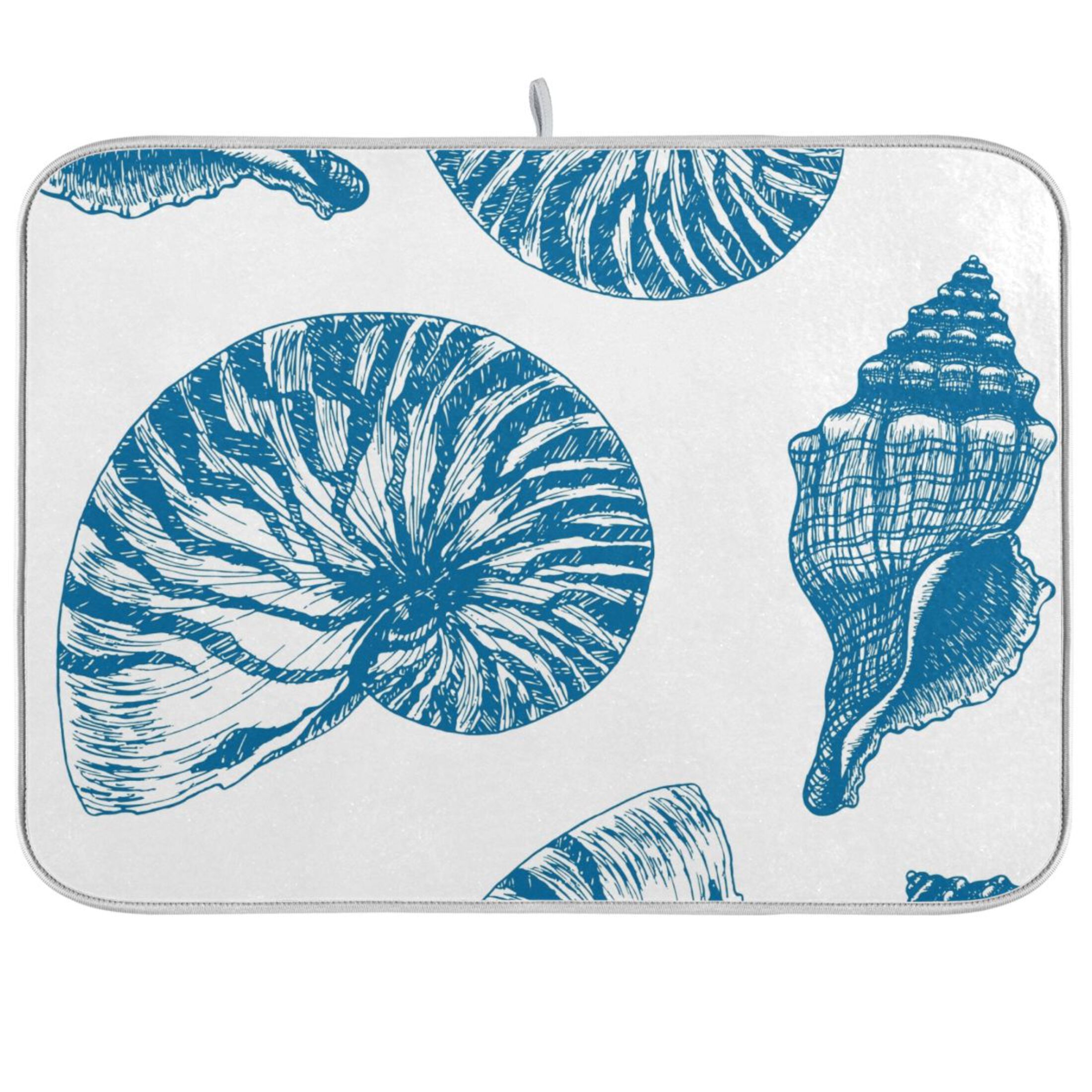 Blue Drawing Seashell Dish Drying Mat Microfiber Kitchen Mats Large ...