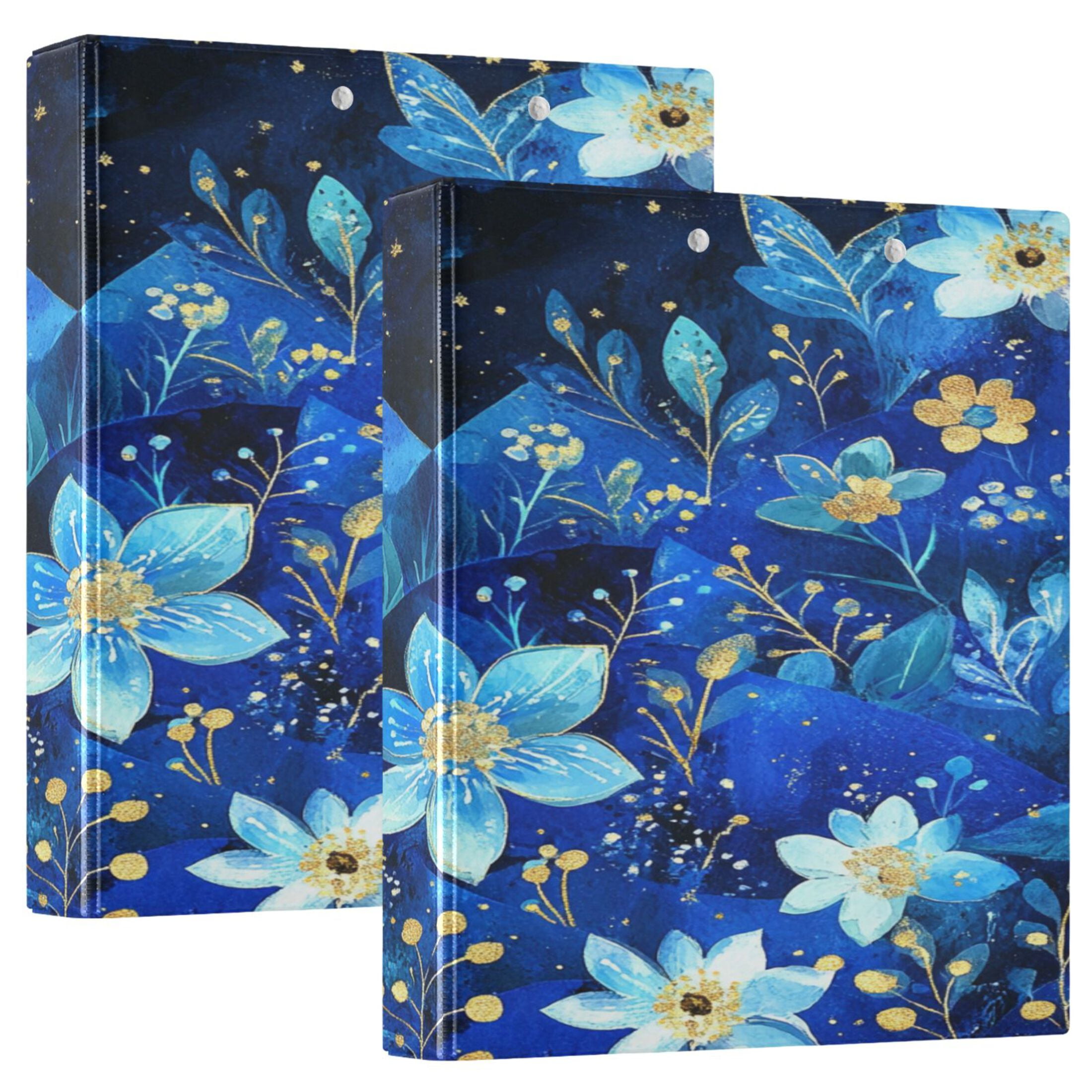 Blue Dream Flowers 12.4x10.6in PVC Round Ring Binders, 2-Pack, D-Ring 3 ...