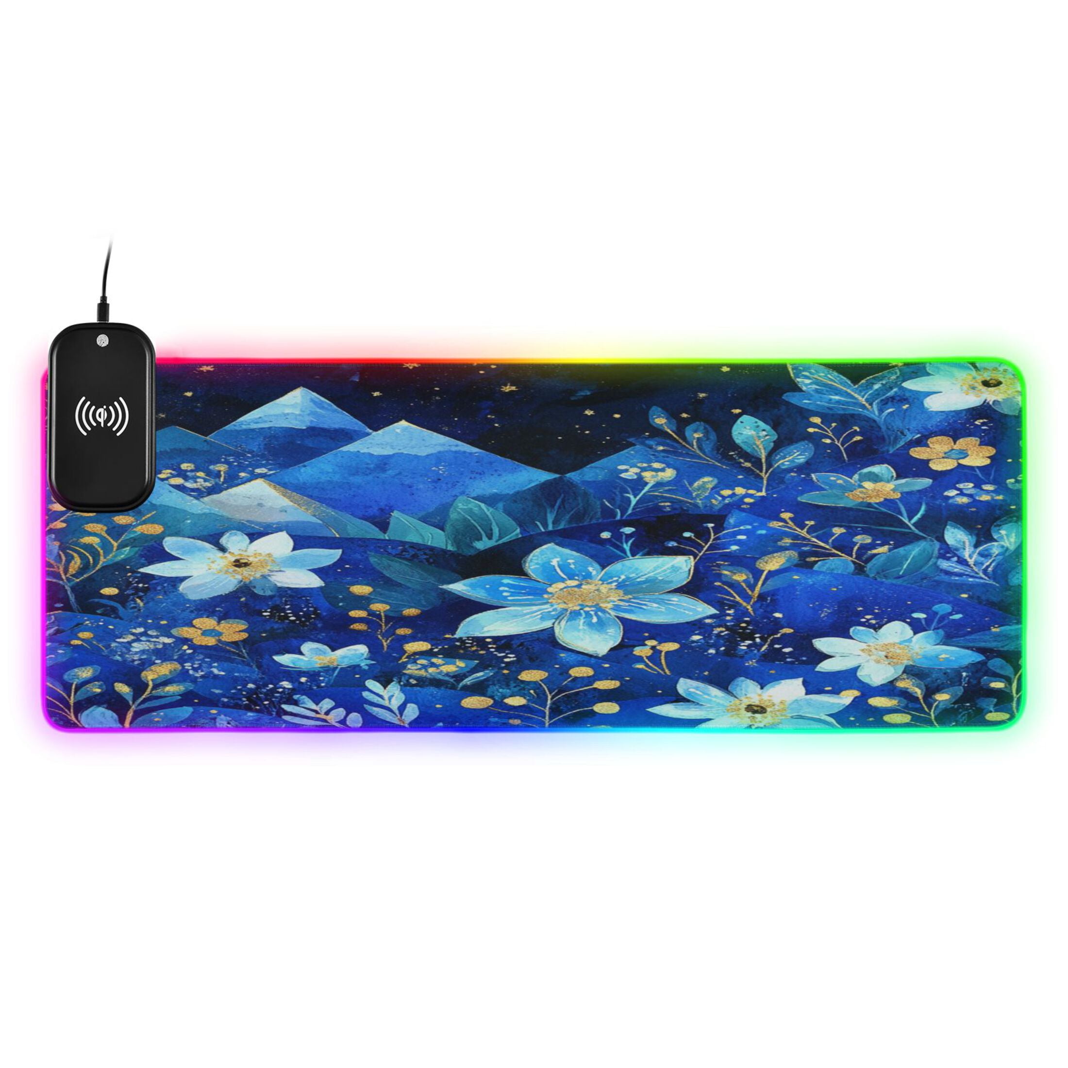 Blue Dream Flowers Large RGB Gaming Mouse Pad with Fast Wireless ...