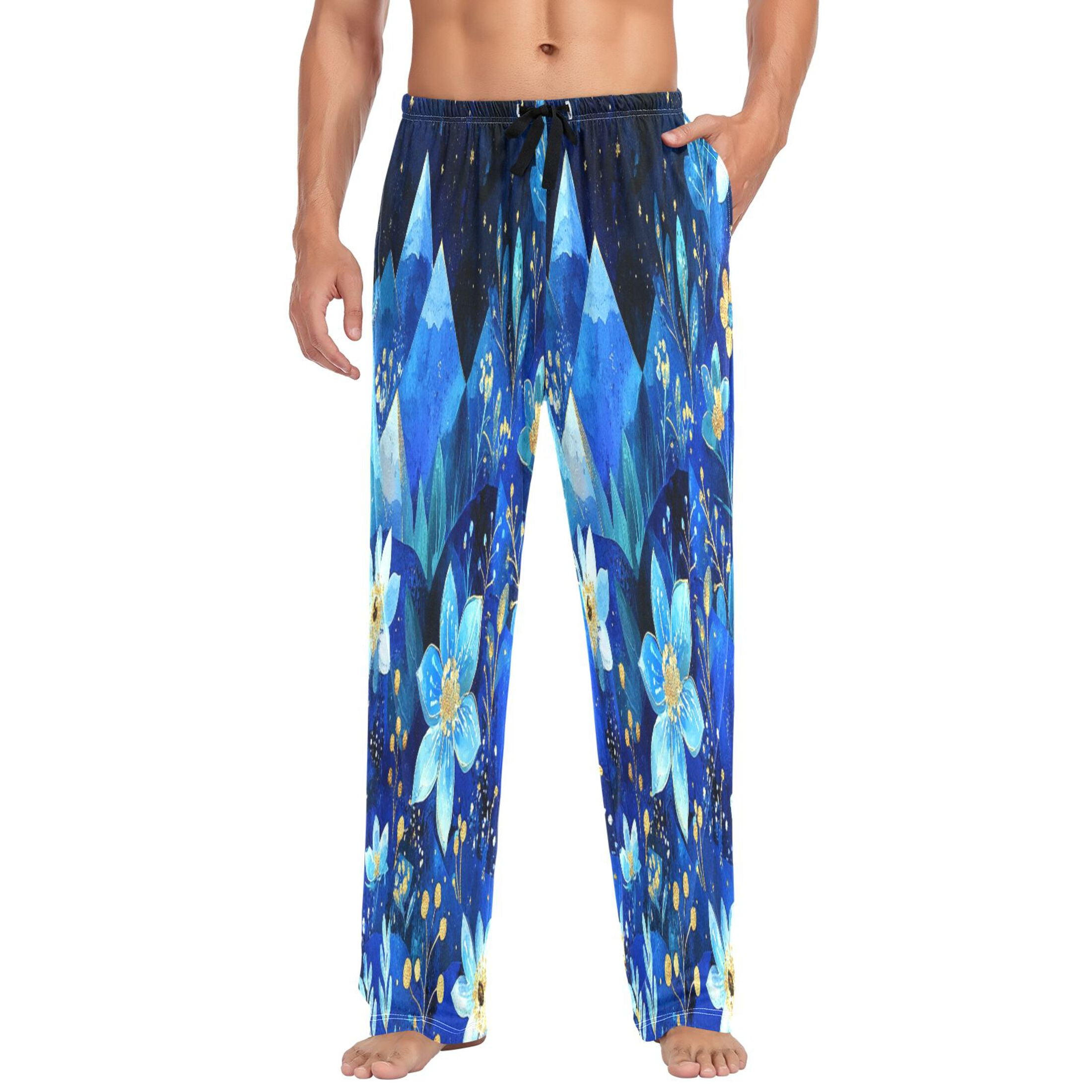 Blue Dream Flowers Mens Cotton Pajama Pants Long Staple Lightweight ...
