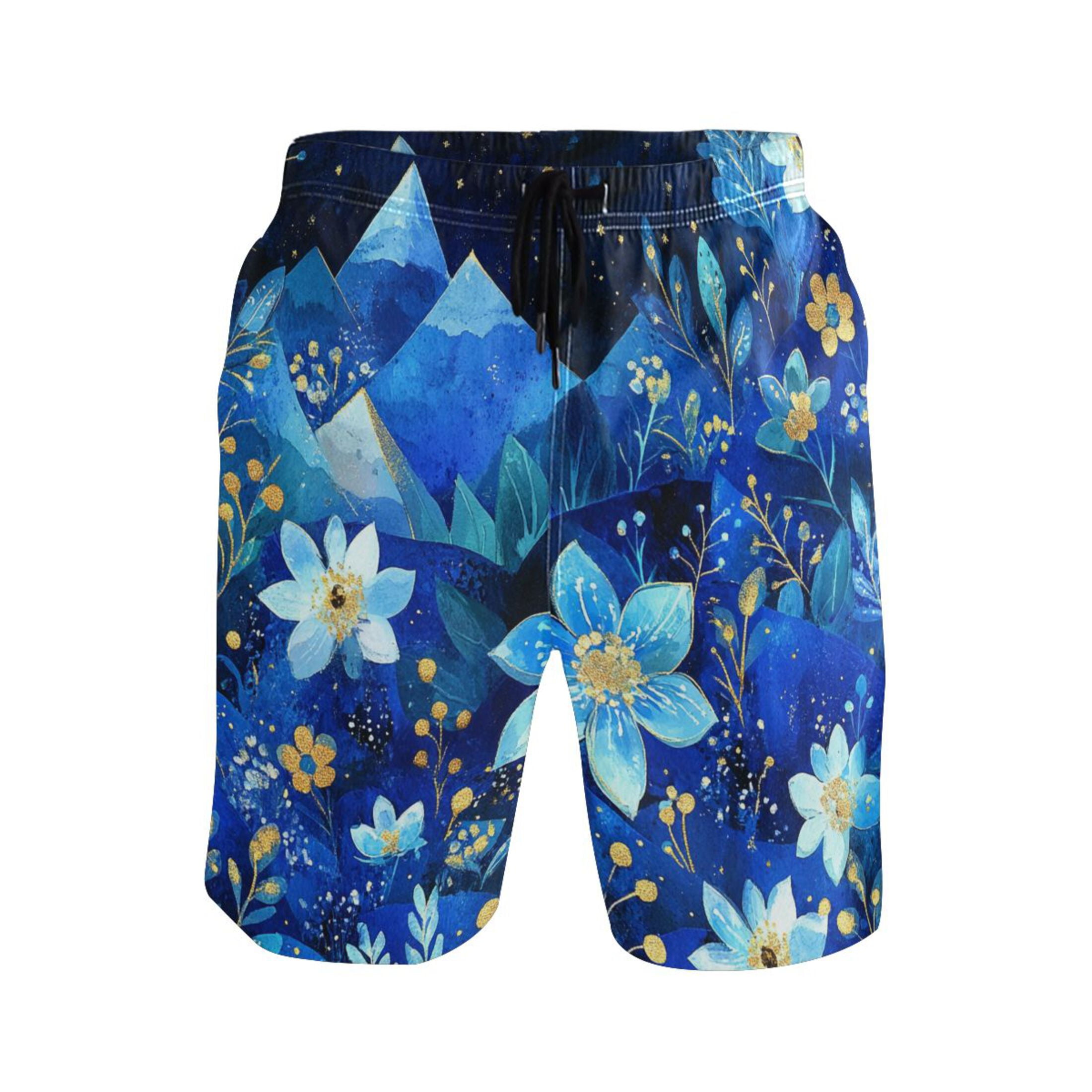 Blue Dream Flowers Small Size Men's Quick Dry Beach Shorts with Mesh ...