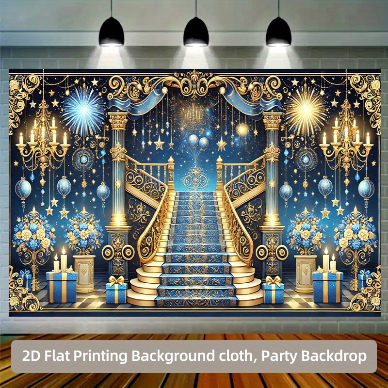 Blue Dreamy Ballroom Backdrop Elegant Golden Blue Palace Wedding ...