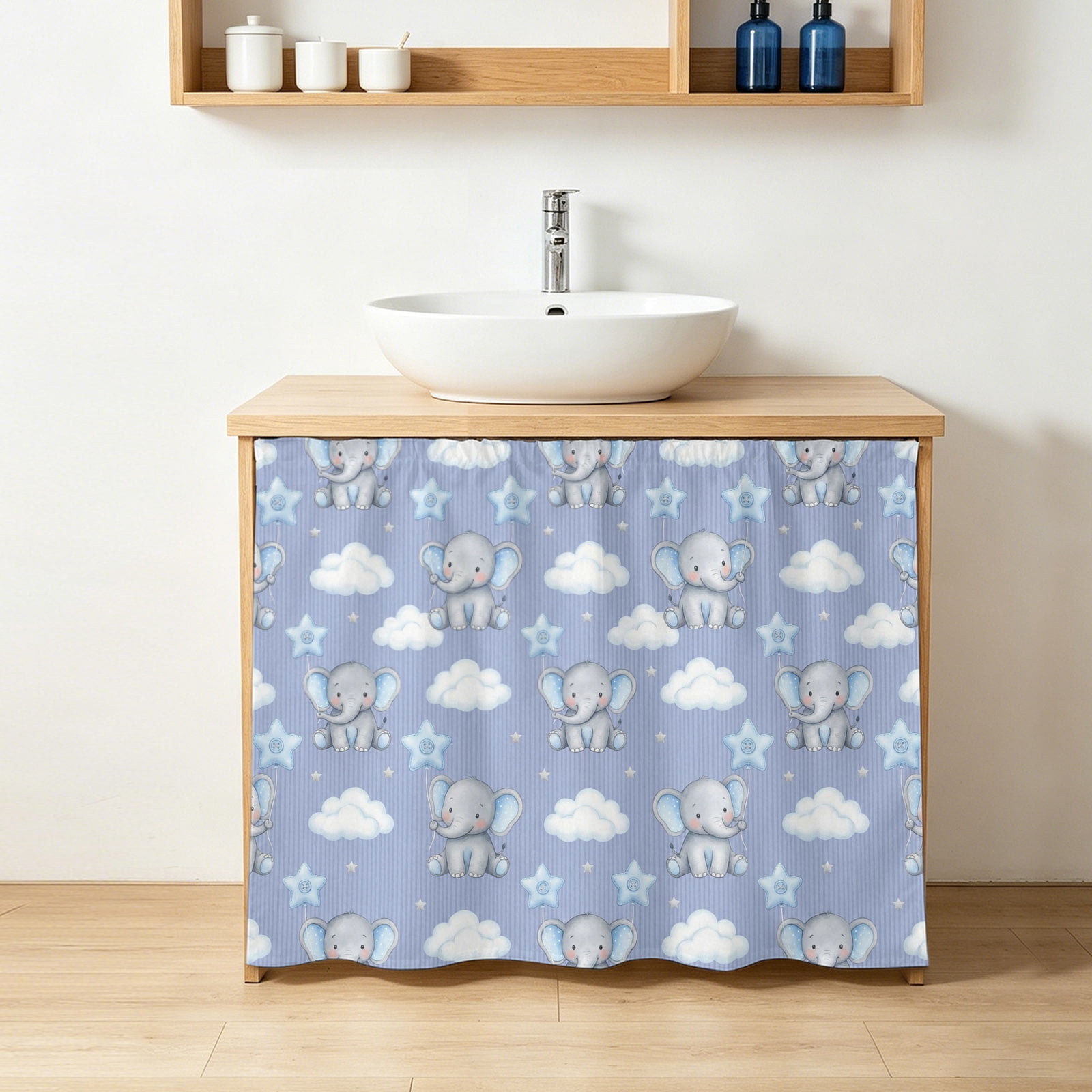Blue Dreamy Elephant Cabinet Curtains 10" W x 11" L, Cartoon Animal ...