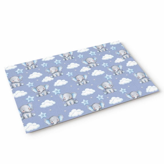 Blue Dreamy Elephant Door Mat Cartoon Animal Cloud Stars Fairytale ...