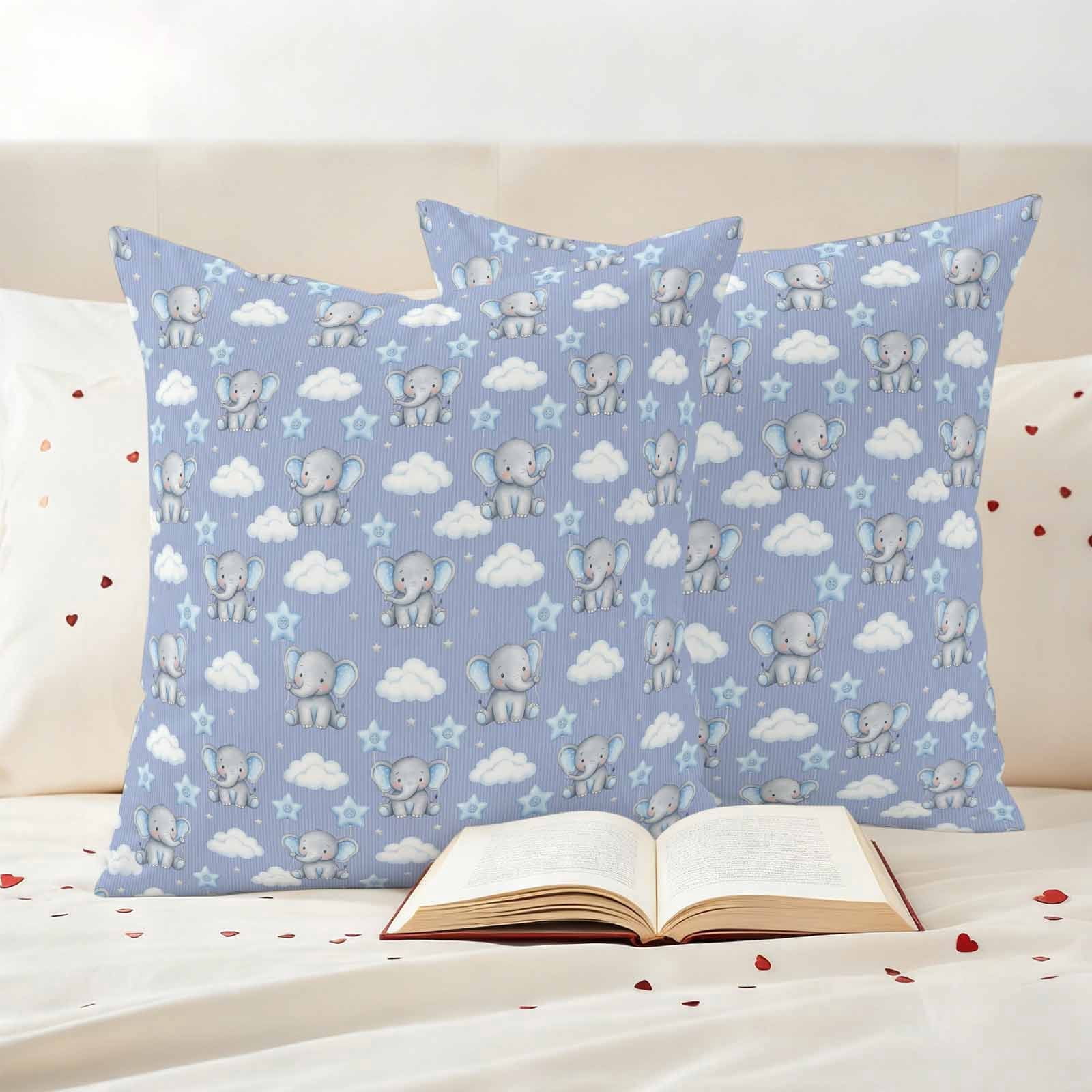 Blue Dreamy Elephant Outdoor Throw Pillow Covers Set of 2, Cartoon ...