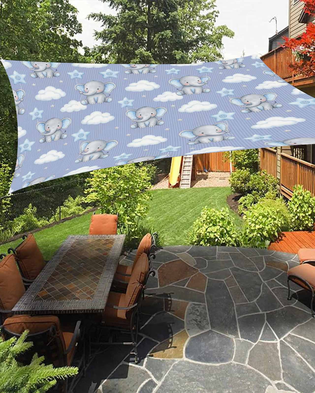 Blue Dreamy Elephant Sun Shade Sail 12'X16' Cartoon Animal Cloud Stars ...