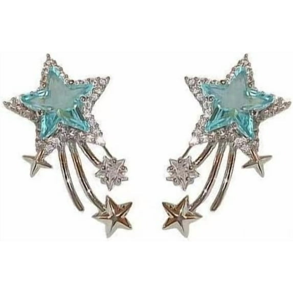 Blue Dreamy Shooting Star Pentagram Earrings Elegant Romantic ...