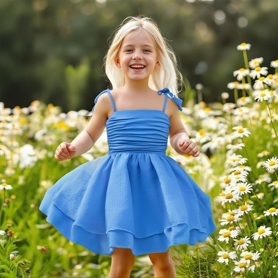 Blue Dress for Girls Spaghetti Strap Girl Tulle Dress Formal Dresses ...