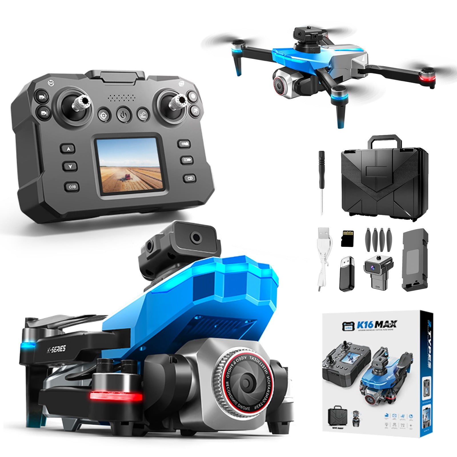 Blue Drone With Display Screen Hd Camera Brushless Motor Obstacle ...