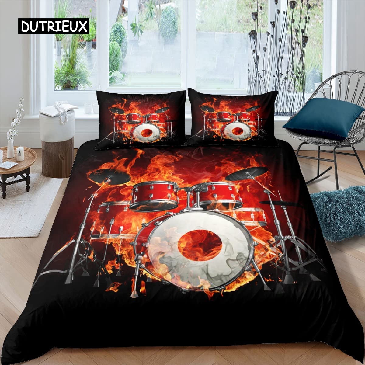 Blue Drum Kit Duvet Cover Set Microfiber Rock Roll Pop Music Twin ...