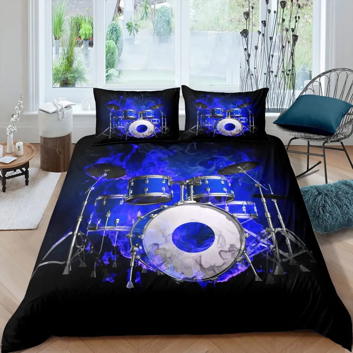 Blue Drum Kit King Duvet Cover Rock Music Comforter Cover Hip Hop ...