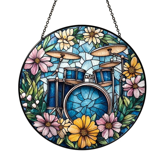 Blue Drum Set Musical Window Hanging Suncatcher, Stained Glass Style ...