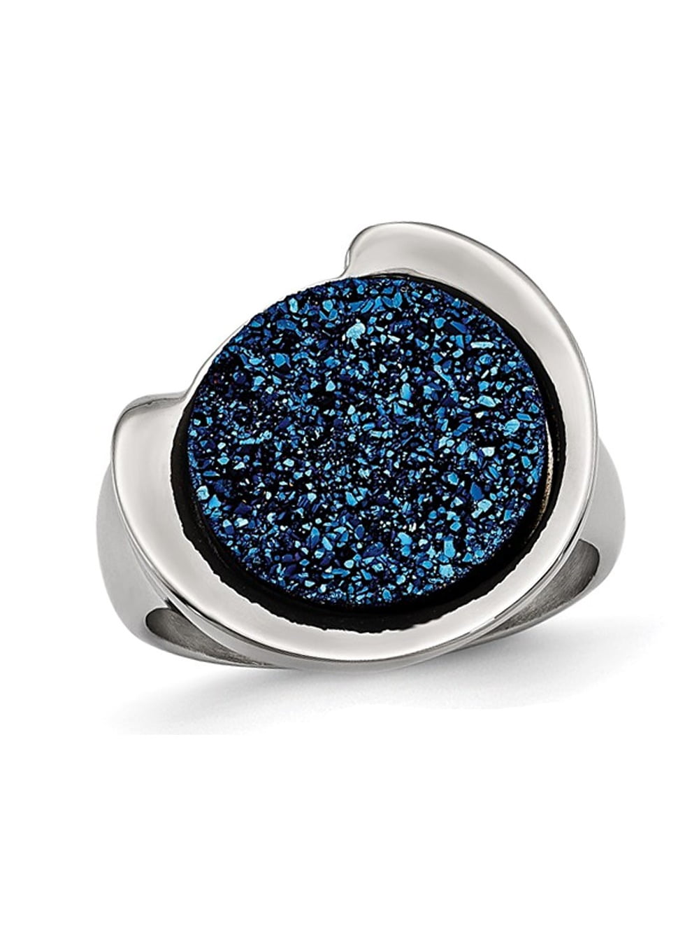 Blue Druzy Quartz Ring in Polished Stainless Steel - Walmart Business ...