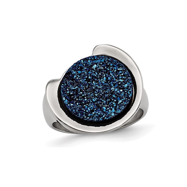 Blue Druzy Quartz Ring in Polished Stainless Steel - Walmart Business ...