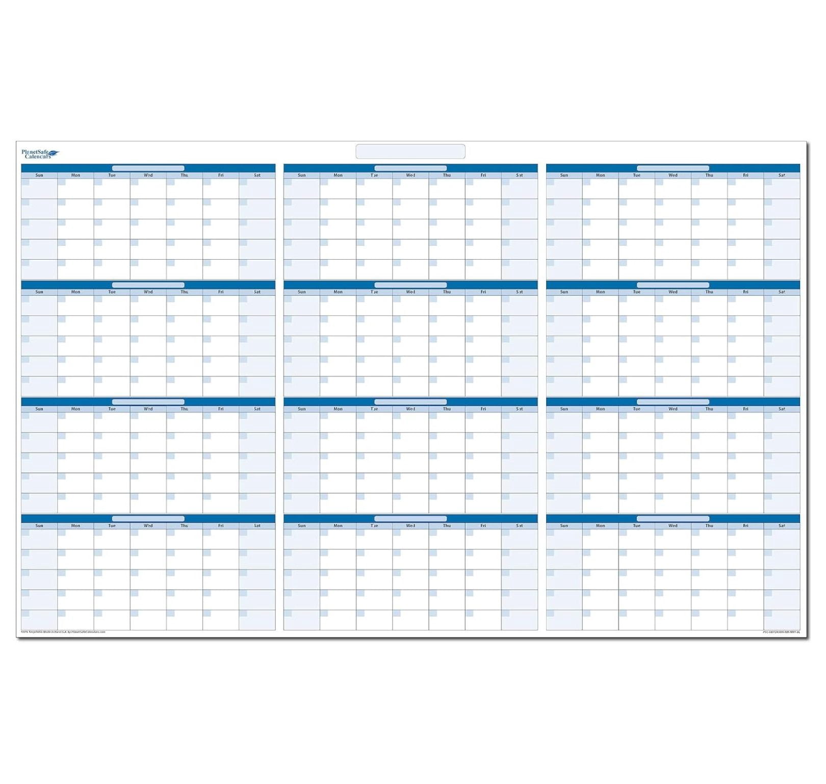 Blue Dry-Erase 12-Month Horizontal Wall Calendar 24" H X 36" W ...