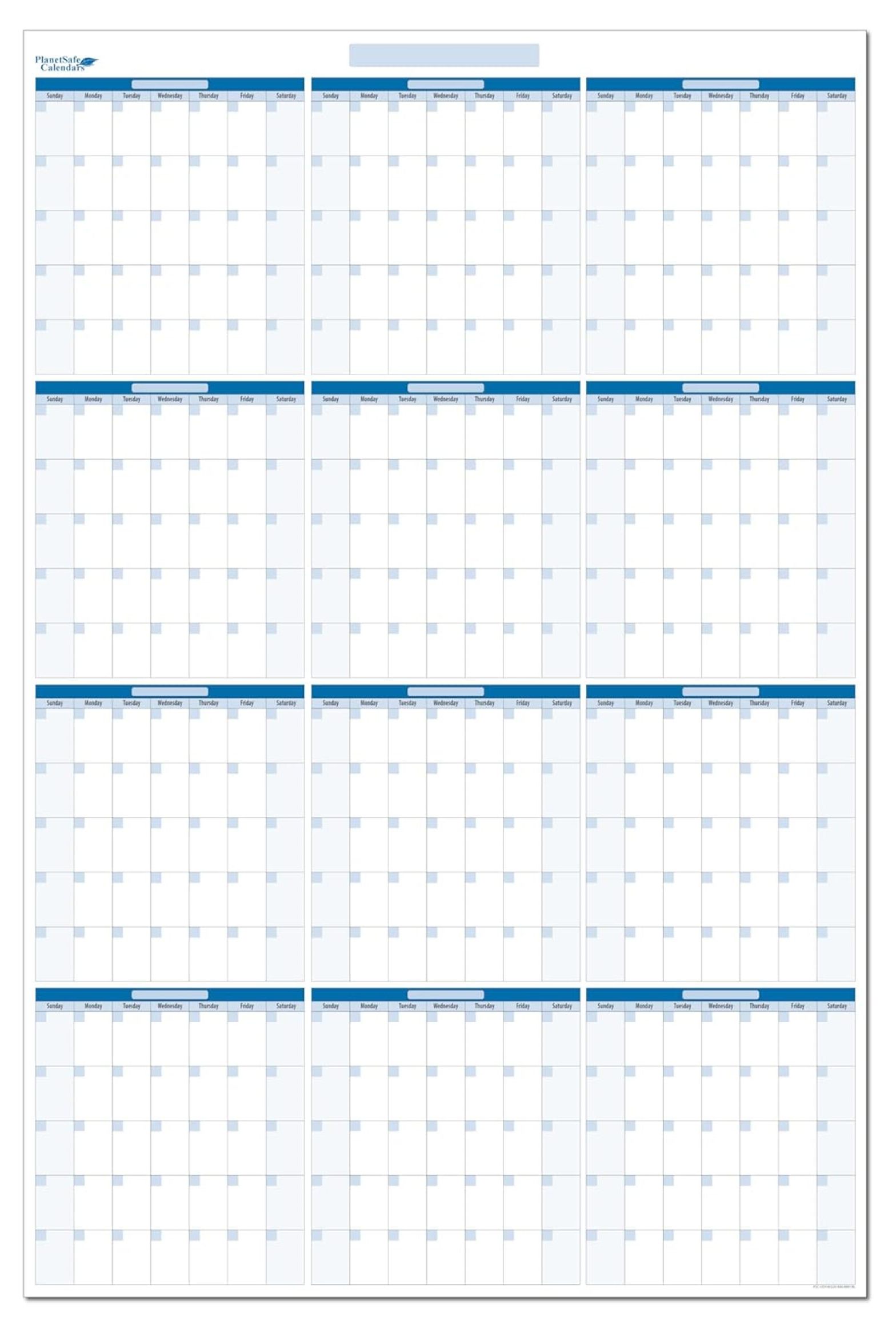 Blue Dry-Erase 12 Month Vertical 36"t X 24"w Marker & Eraser. Stain ...