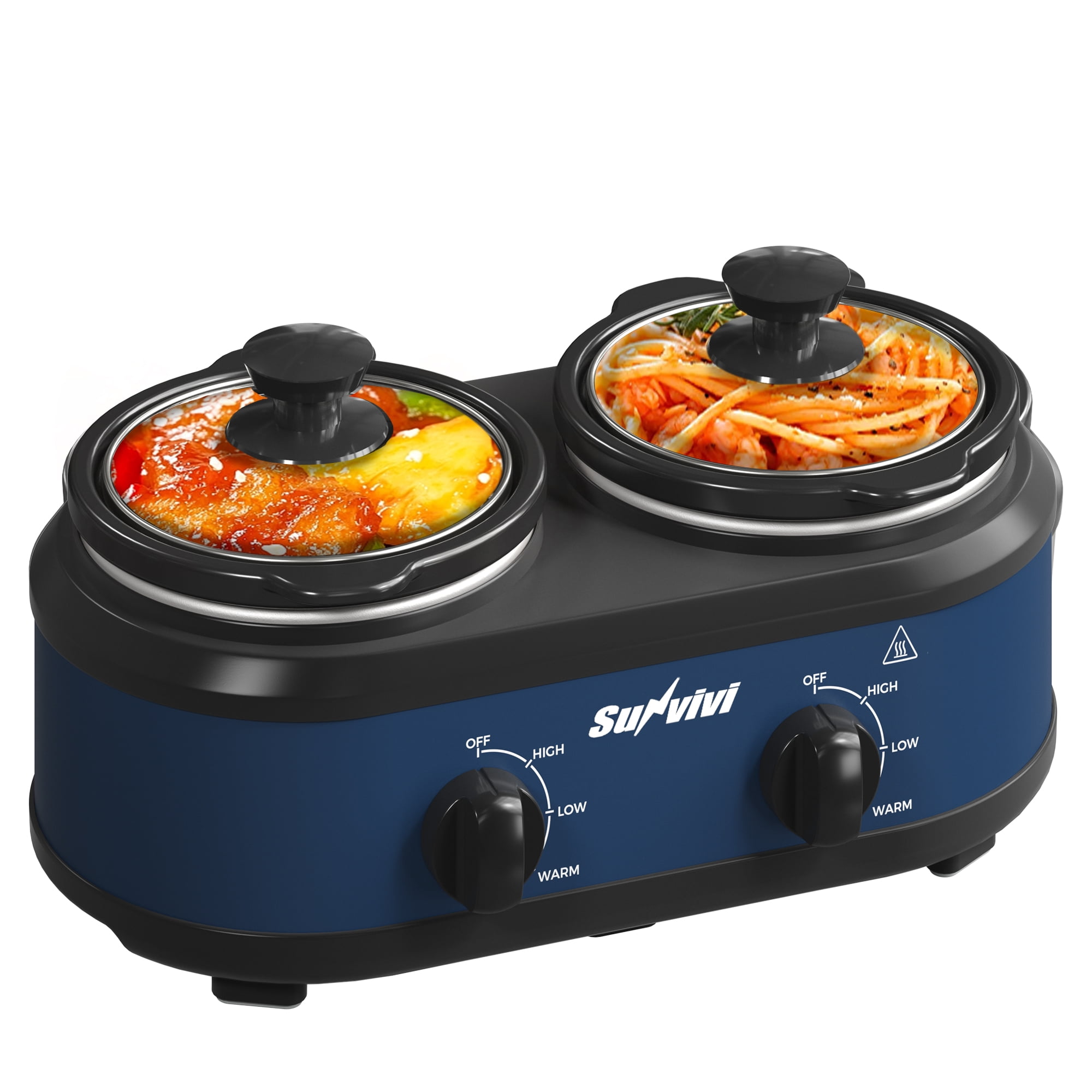 Blue Dual Slow Cooker with 2 Removable Ceramic Pots, 3Adjustable Temp ...