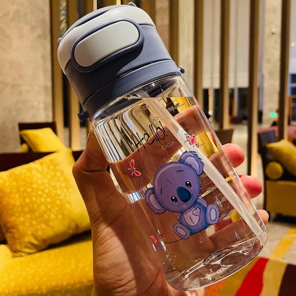 Blue Dual-Use Rope Straw Water Cup Cartoon Shatter-Resistant Plastic Water Bottle Bounce Cover ...