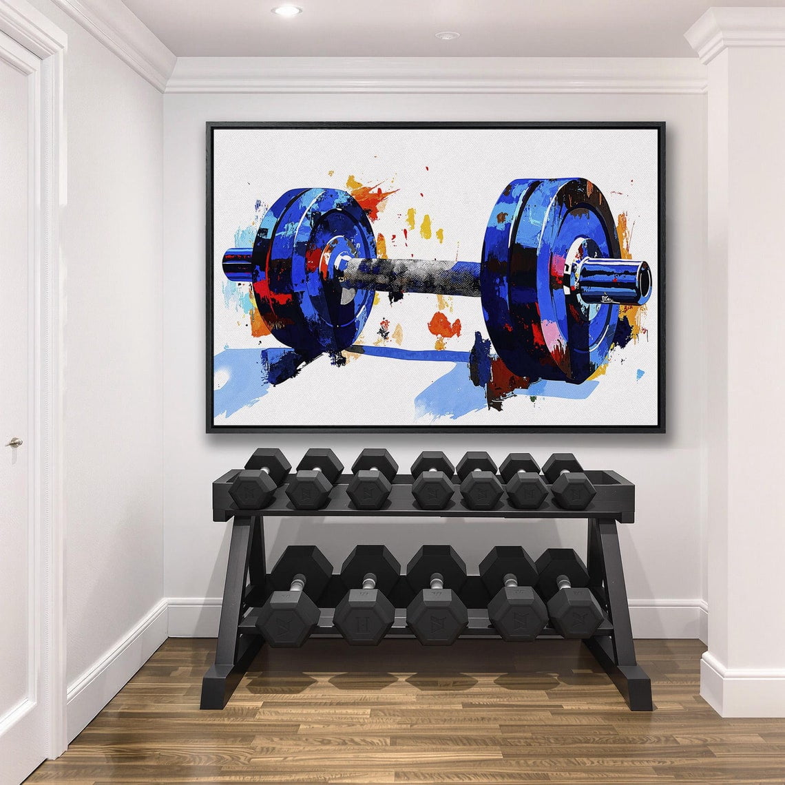 Blue Dumbbell Wall Art, Vibrant Fitness Poster, Colorful Gym Decor, Abstract Workout ...
