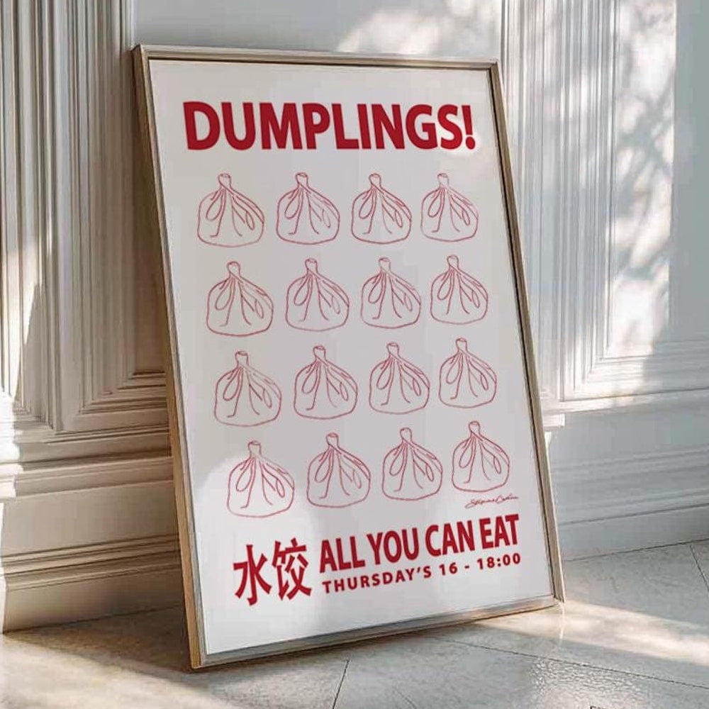 Blue Dumplings Poster, Retro Food Poster,Asian Food Poster, Bar Cart ...
