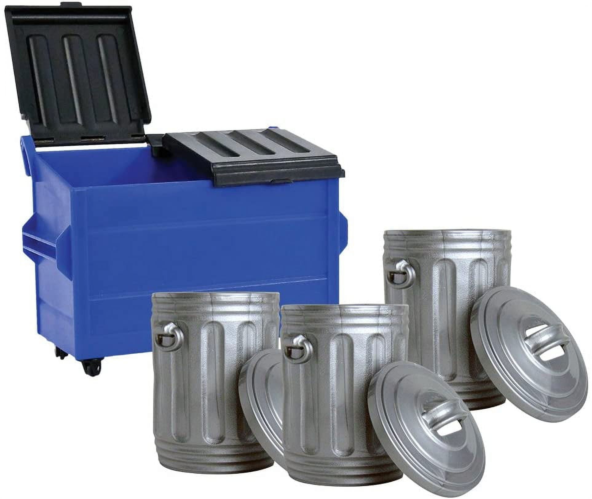Blue Dumpster & 3 Trash Cans for WWE & AEW Wrestling Action Figures ...