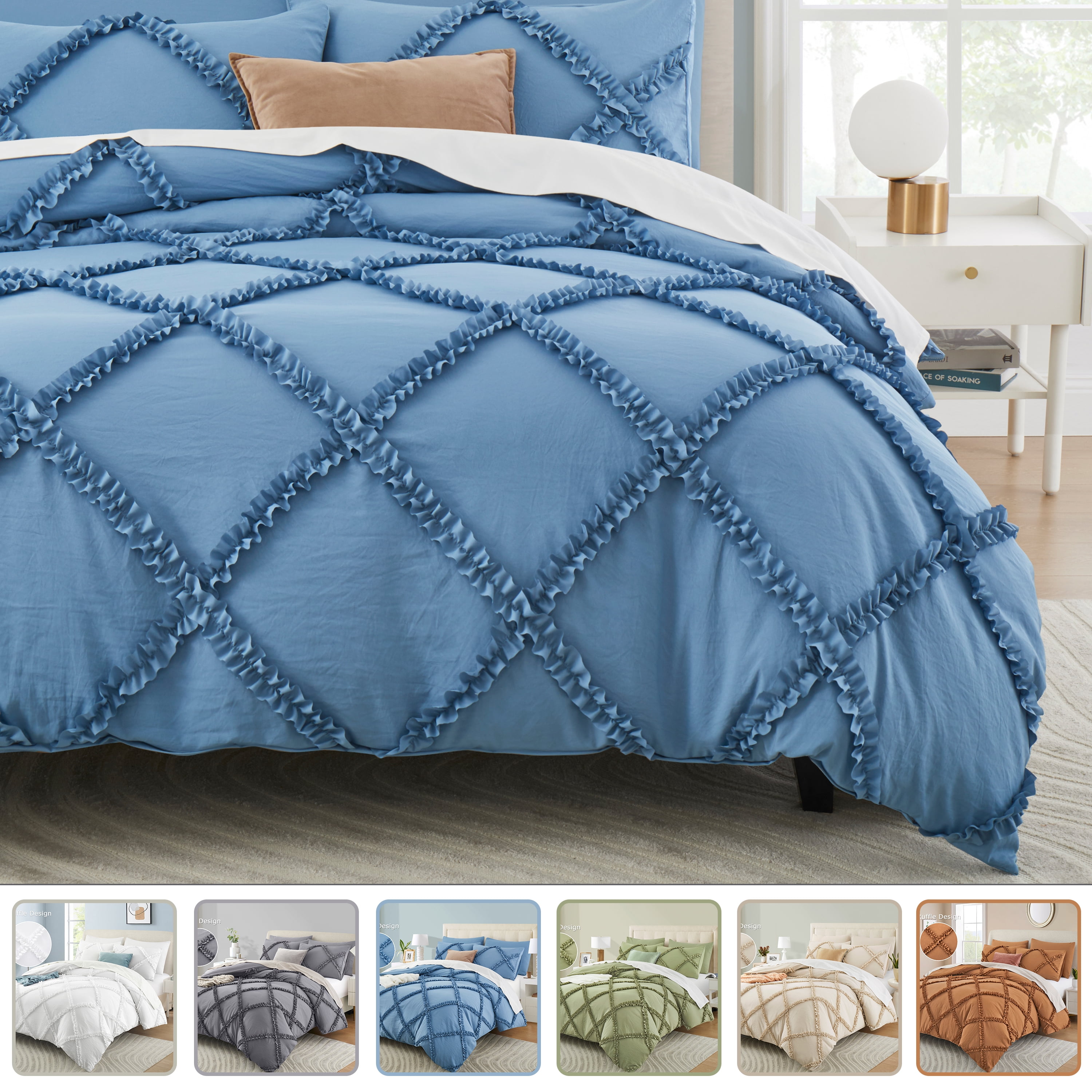 Blue Duvet Cover King Size - Ruffle King Duvet Cover Set, 5 Pieces ...