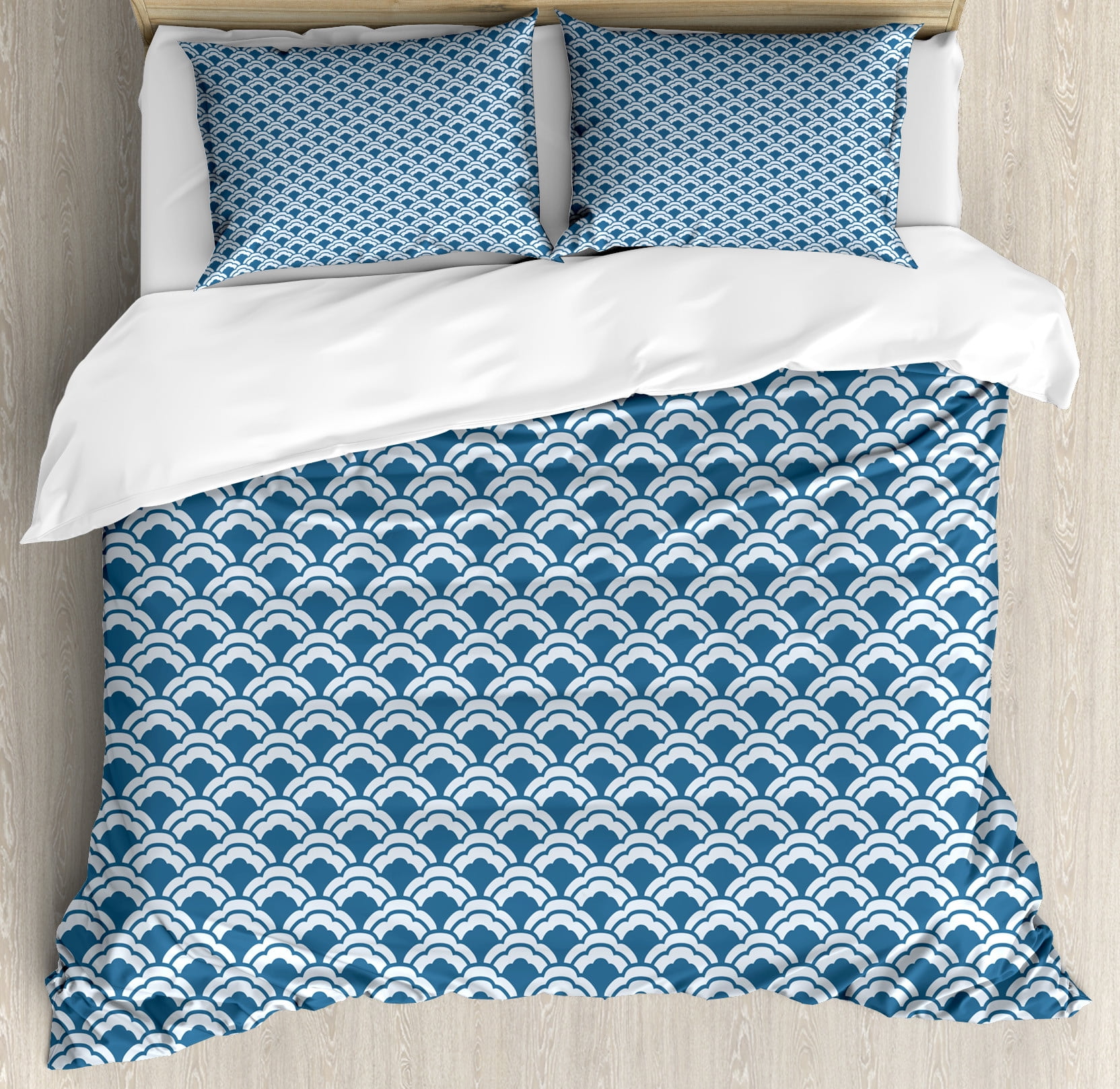Blue Duvet Cover Set, Abstract Chinese Pattern with White Repetitive ...