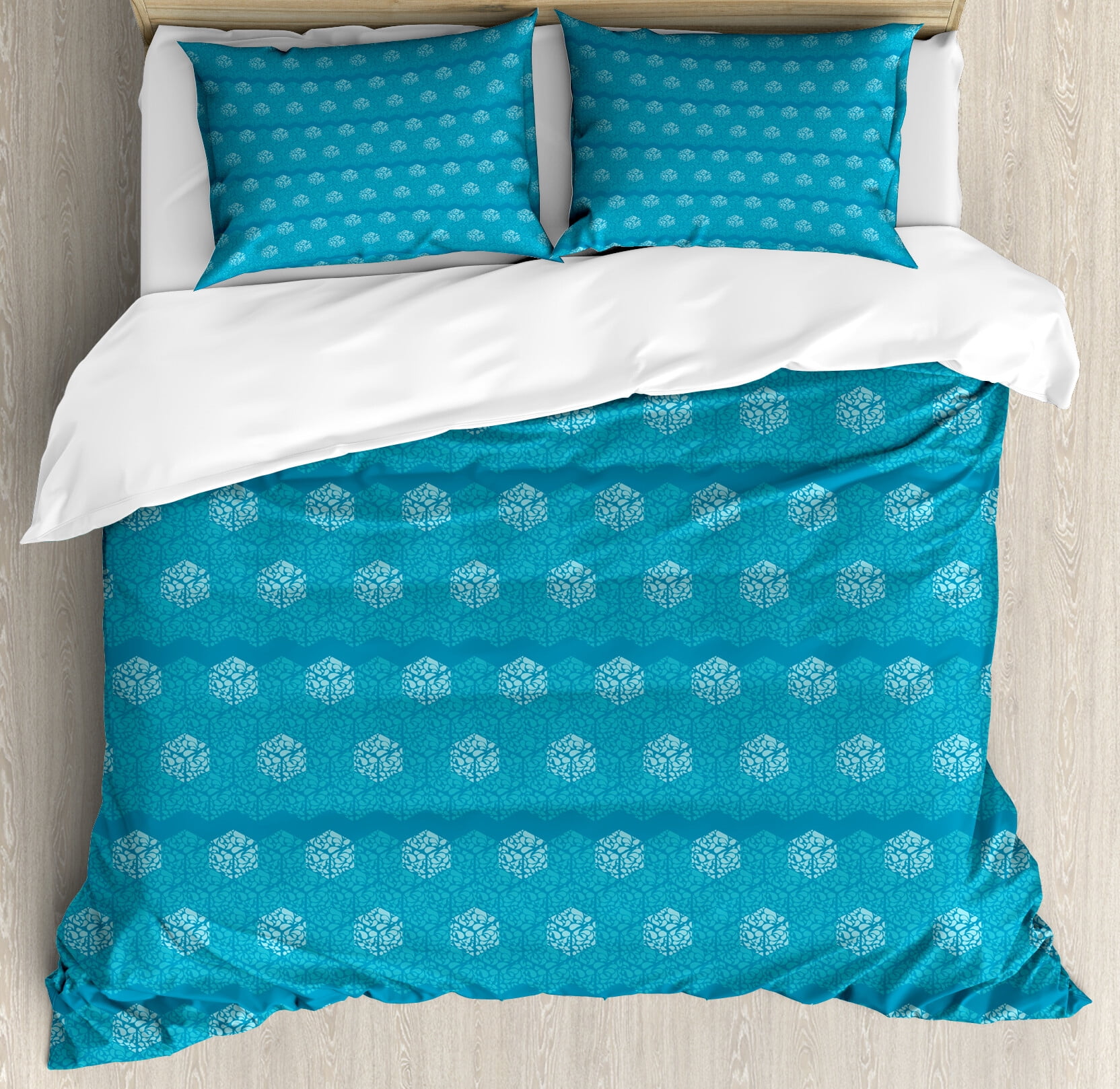 Blue Duvet Cover Set, Aqua Theme Drops in Hexagons Wave Pattern ...