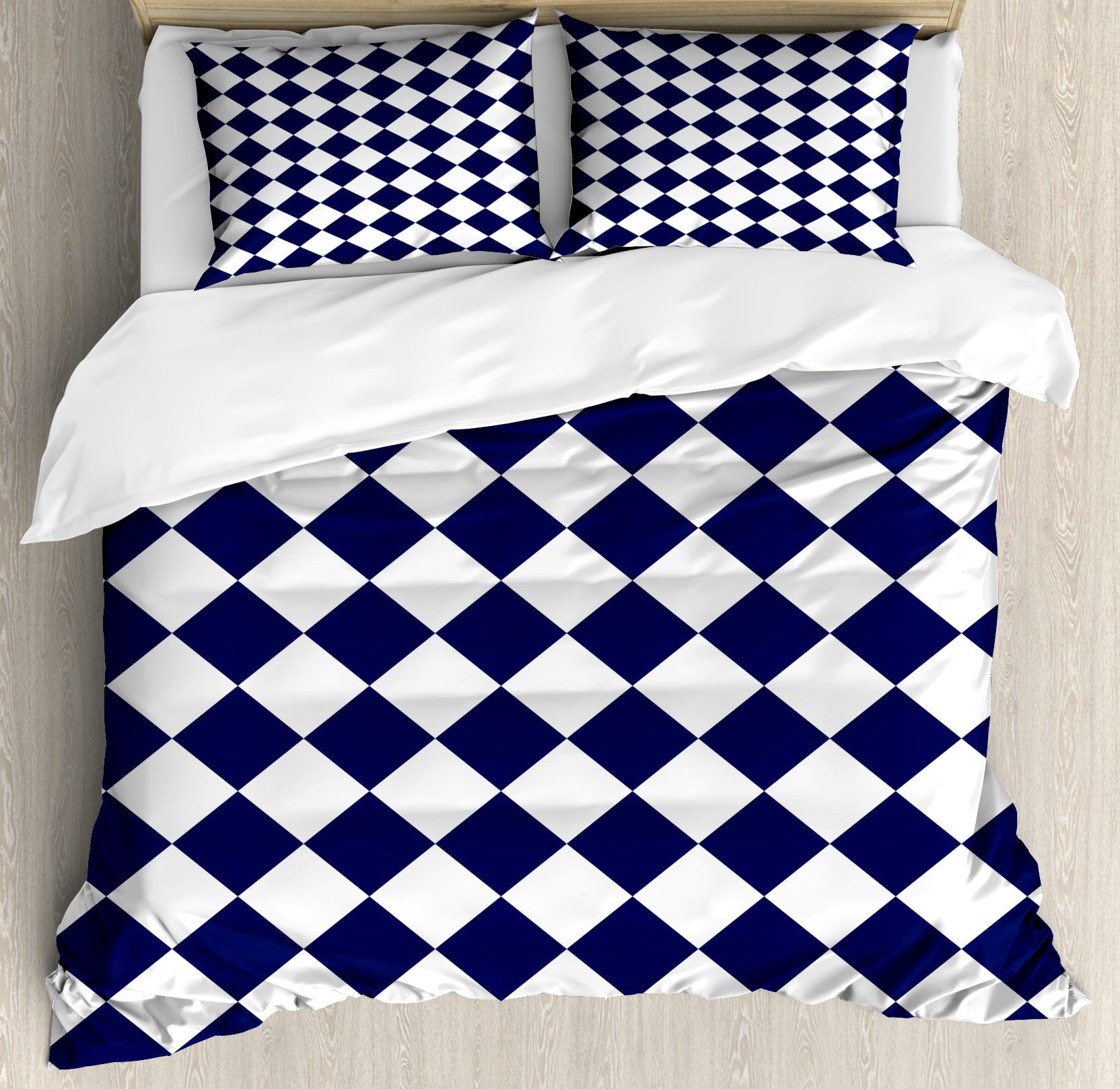 Blue Duvet Cover Set, Classical Old Fashioned Checkered Pattern ...