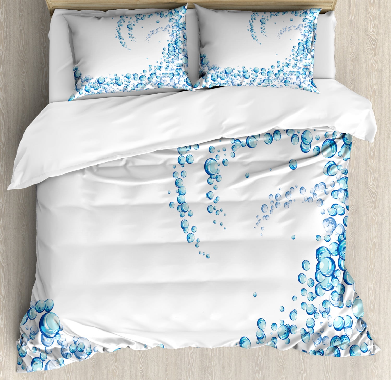Blue Duvet Cover Set King Size, Water Droplets Bubbles of Air Aquatic ...