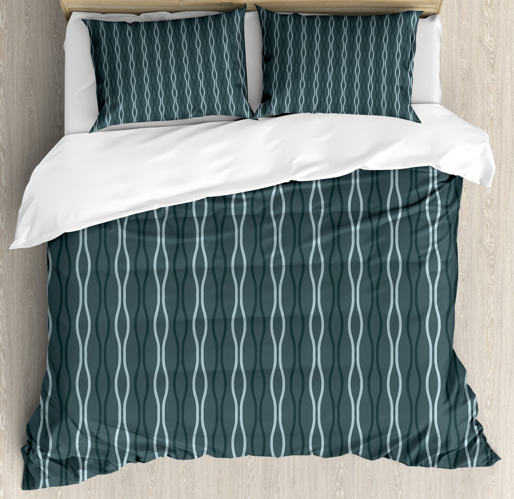 Blue Duvet Cover Set, Ocean Under the Sea Wave Lines Zebra Inspired ...