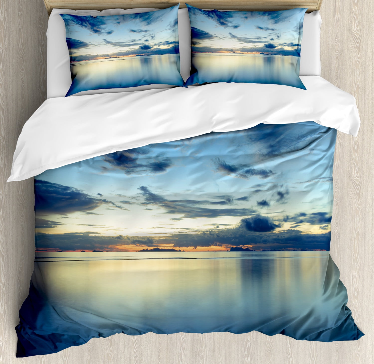 Blue Duvet Cover Set Queen Size, Photo of Dramatic Dusk Sunset Scenery ...