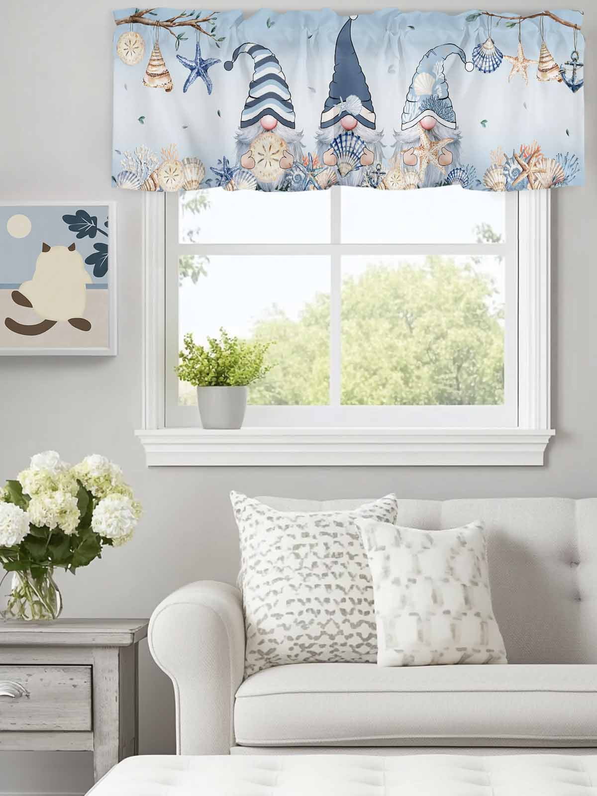 Blue Dwarf Shell Starfish Valances for Windows,Kitchen Valance Rod ...