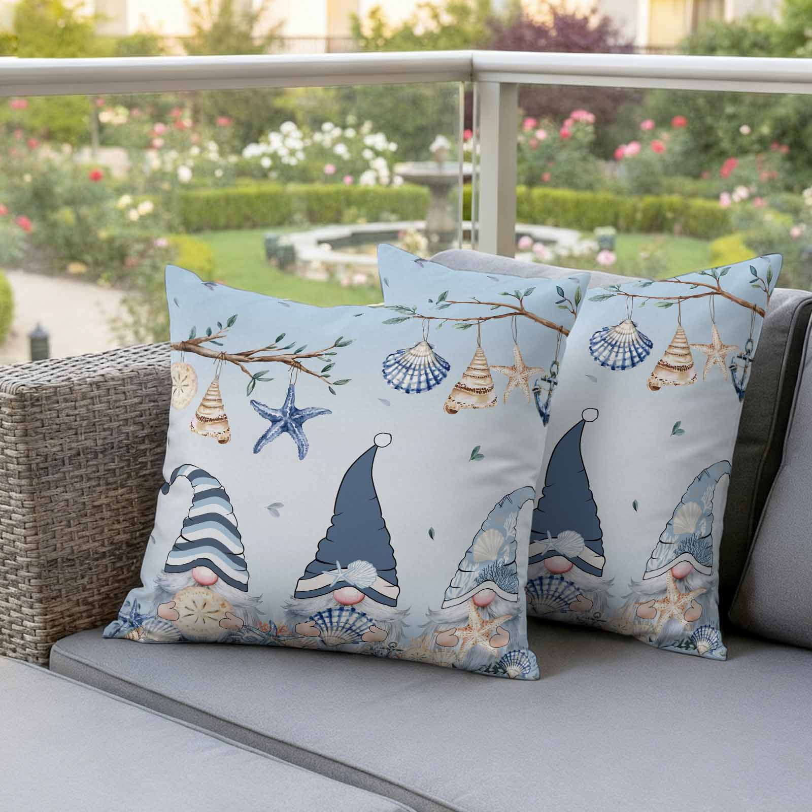 Blue Dwarf Shell Starfish Waterproof Throw Pillow Covers Set of 2 Green ...
