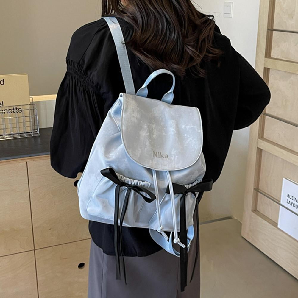 Blue E New Fashion Double Pocket Bow College Style Backpack Shoulder ...