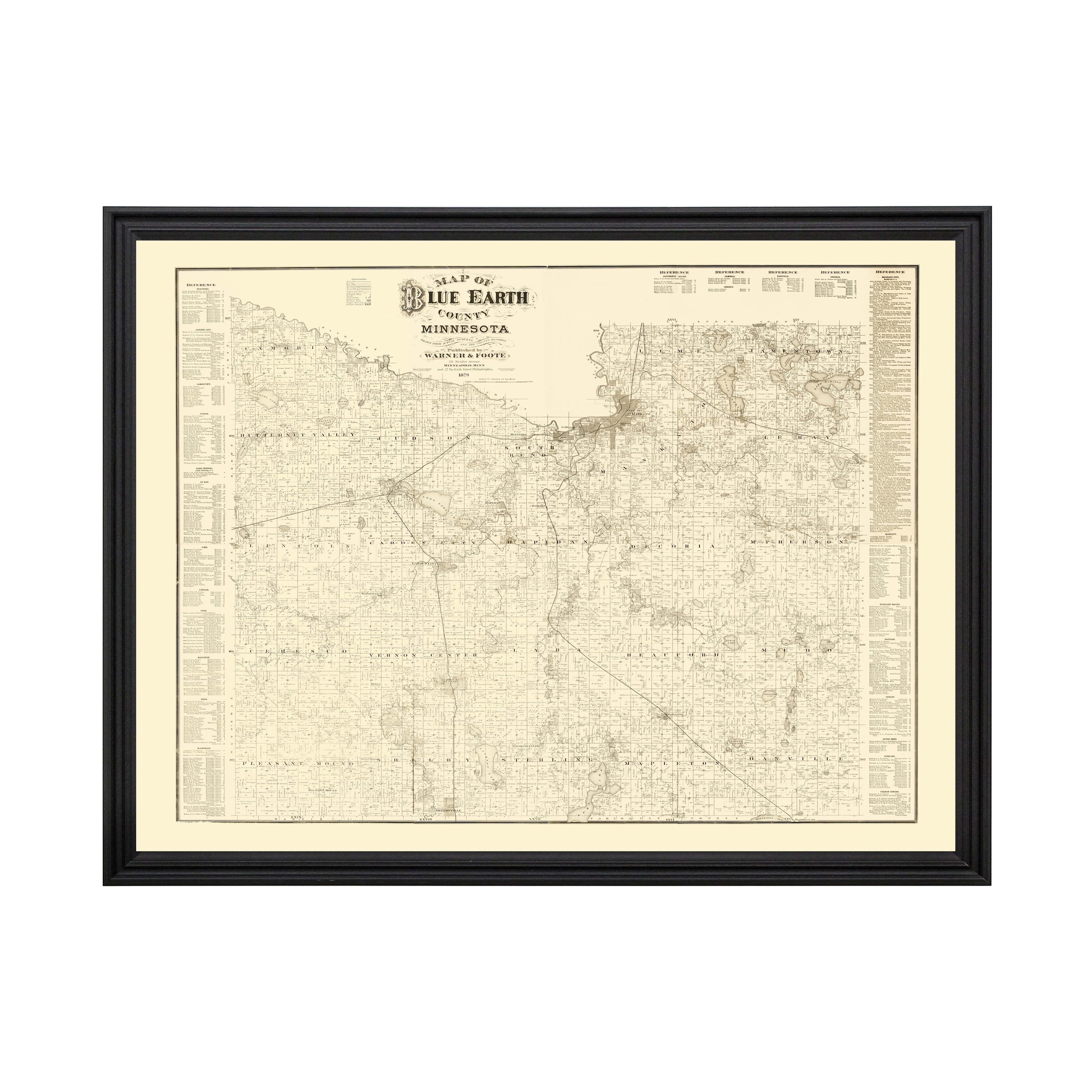 Blue Earth County Minnesota Art, 1879 Vintage Map of Blue Earth County ...