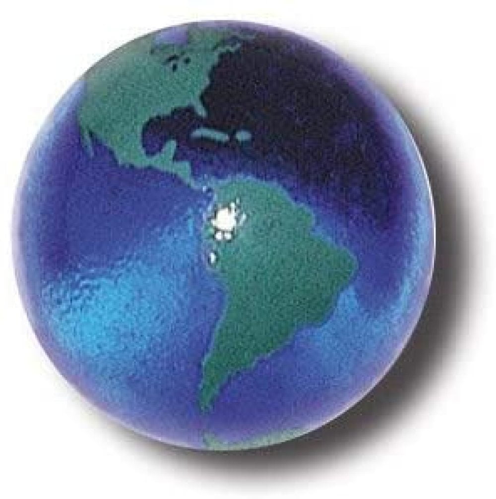 Blue Earth Marble with Green Continents, Recycled Glass, 5 in A Pouch ...