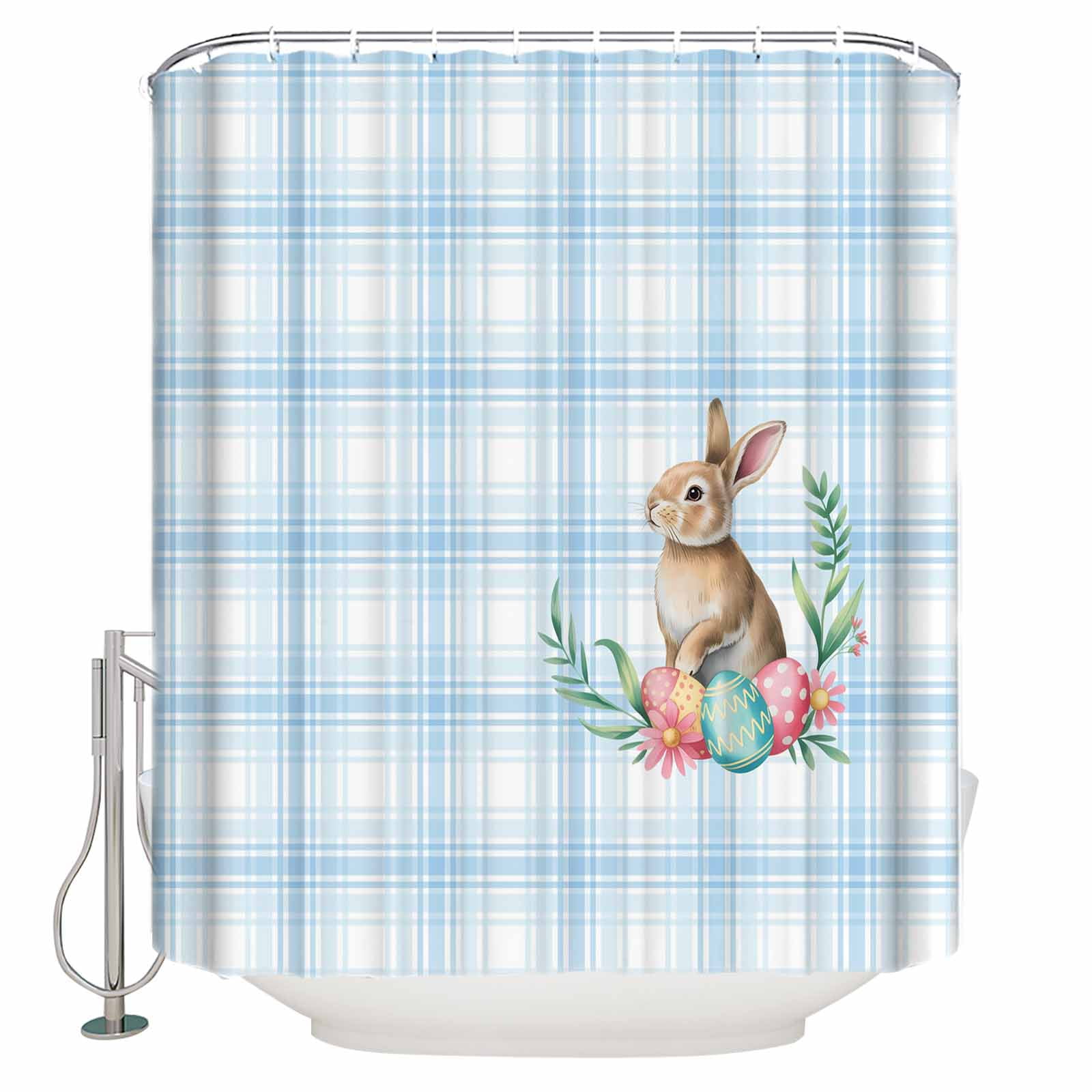 Blue Easter Bathroom Shower Curtains with 12 Hooks Polyester Waterproof ...