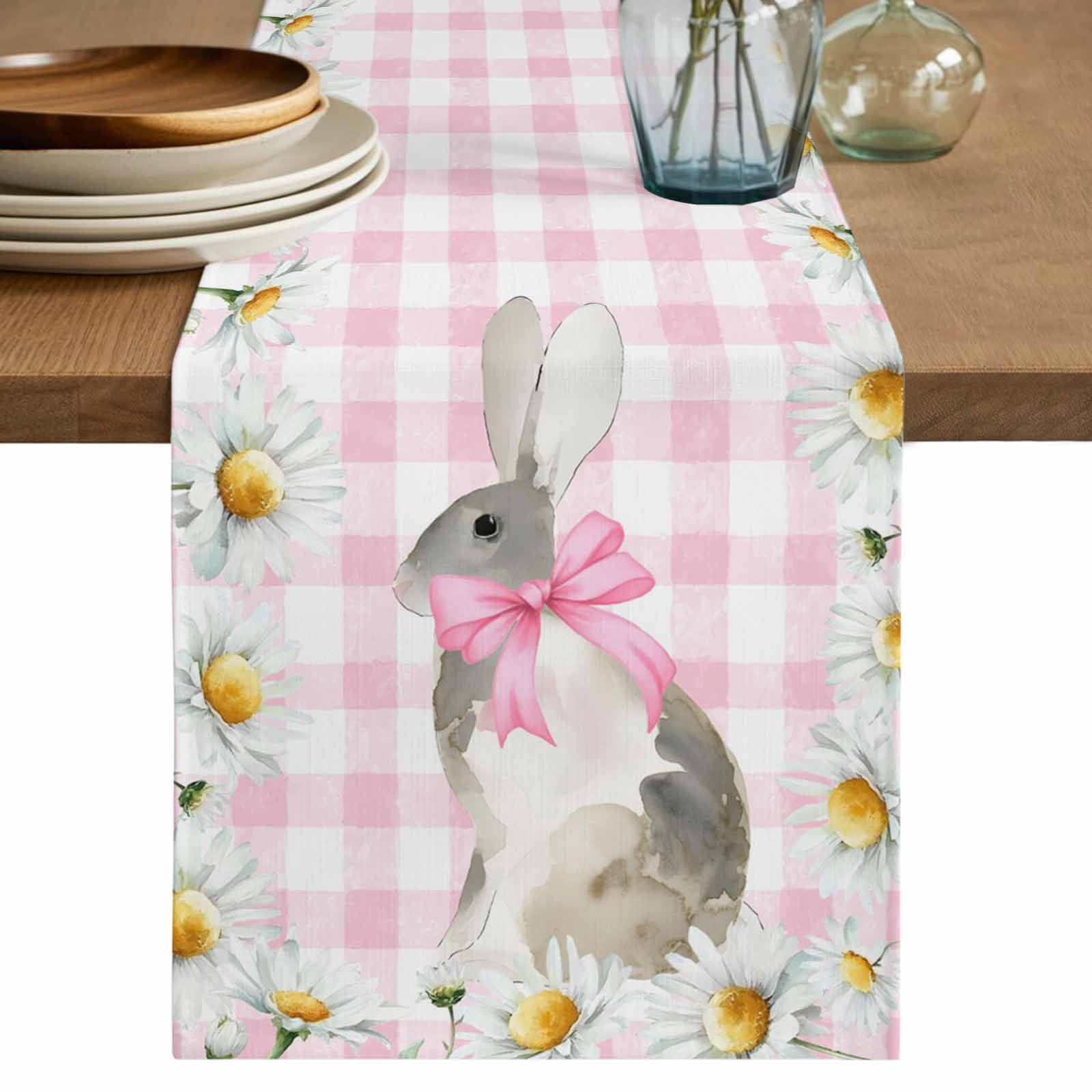 Blue Easter Bunny Cotton Linen Table Runner for Dining Kitchen, Spring ...
