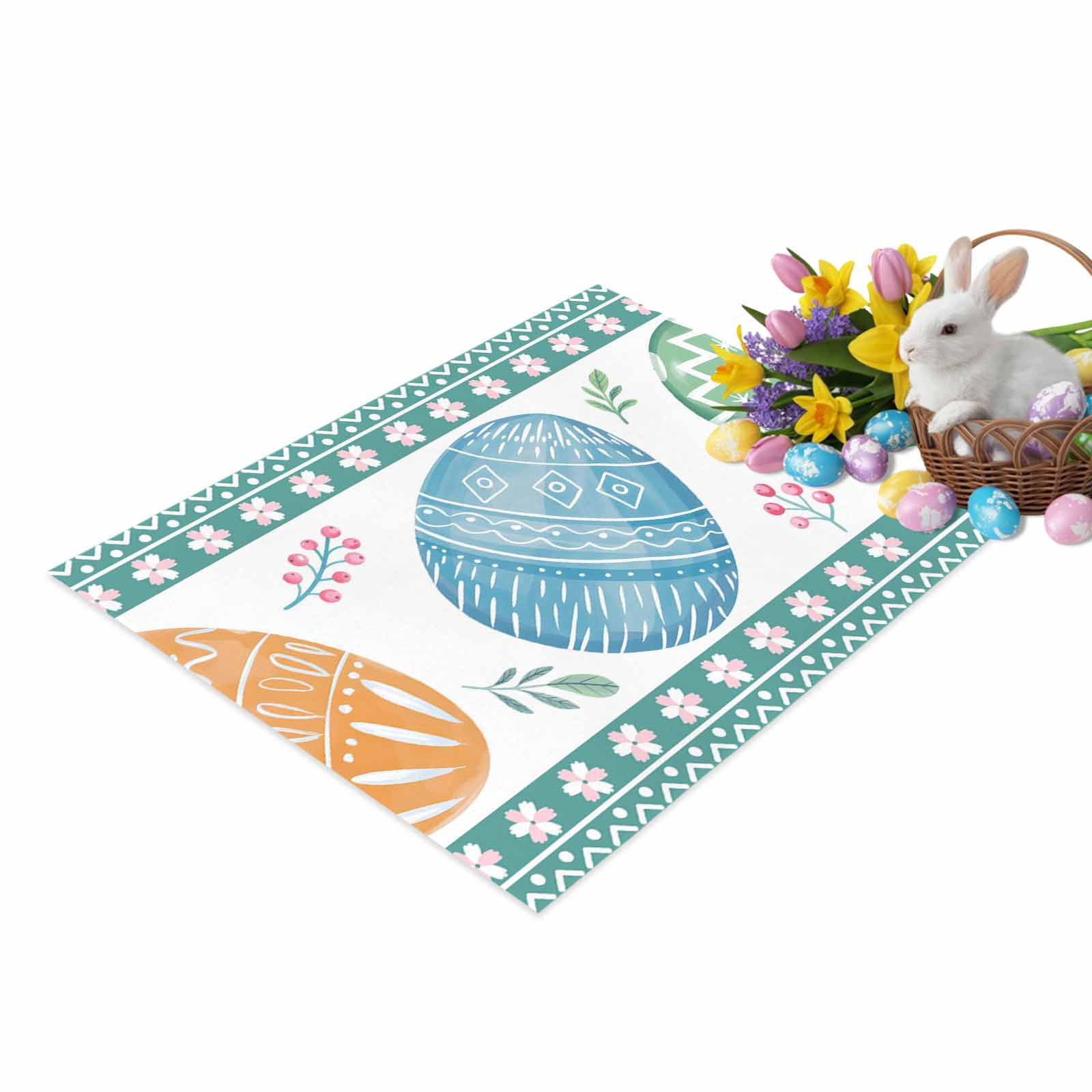 Blue Easter Egg Door Mat Spring Pink Floral Leaf Plant Abstract Green ...
