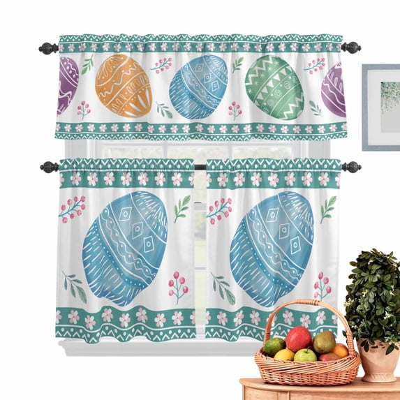 Blue Easter Egg Kitchen Curtains Valances 3 Piece Set, Spring Pink ...