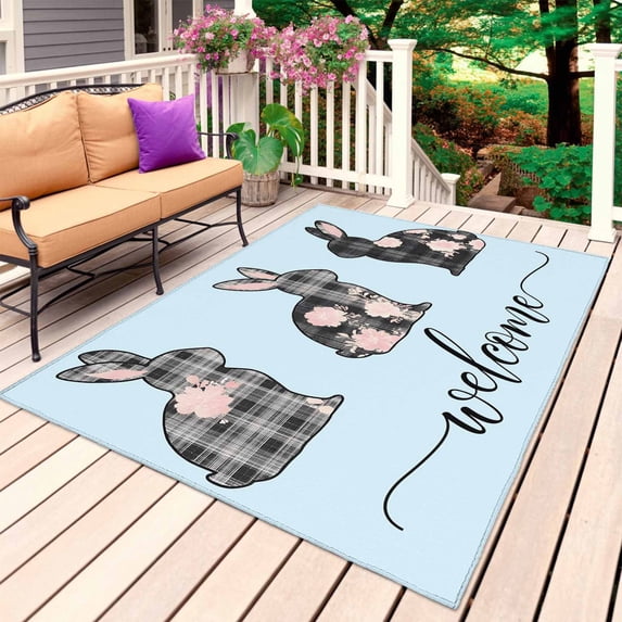 Blue Easter Outdoor Rug 5x7 Ft, Non Slip Washable Area Rug, Spring ...