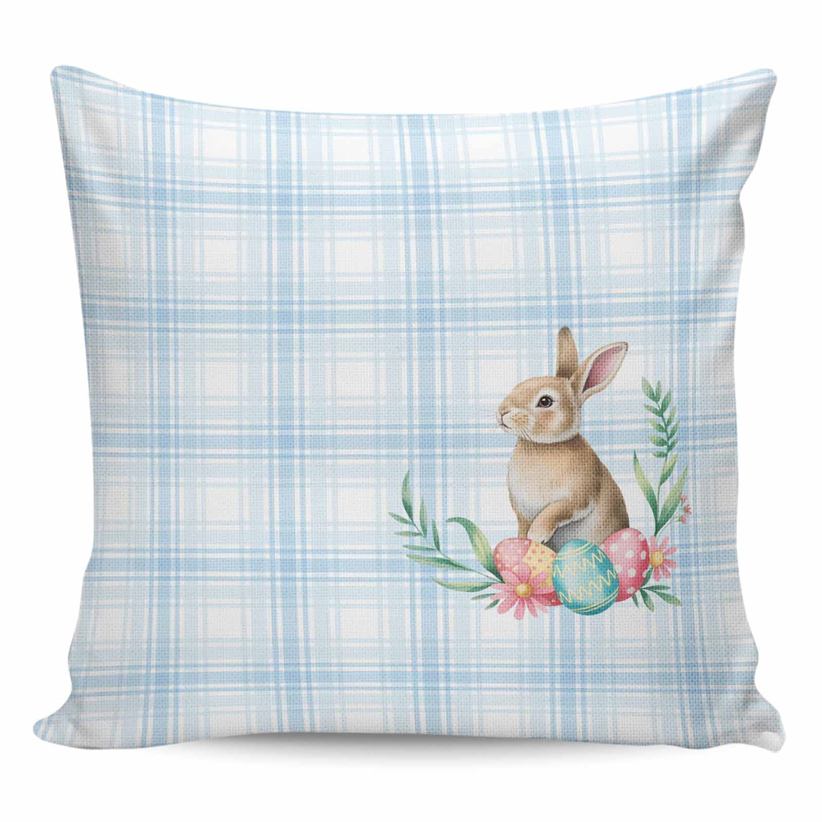 Blue Easter Pillow Covers 26x26 Inch Decorative Throw Pillow Cover, Bunny Eggs Spring Floral ...