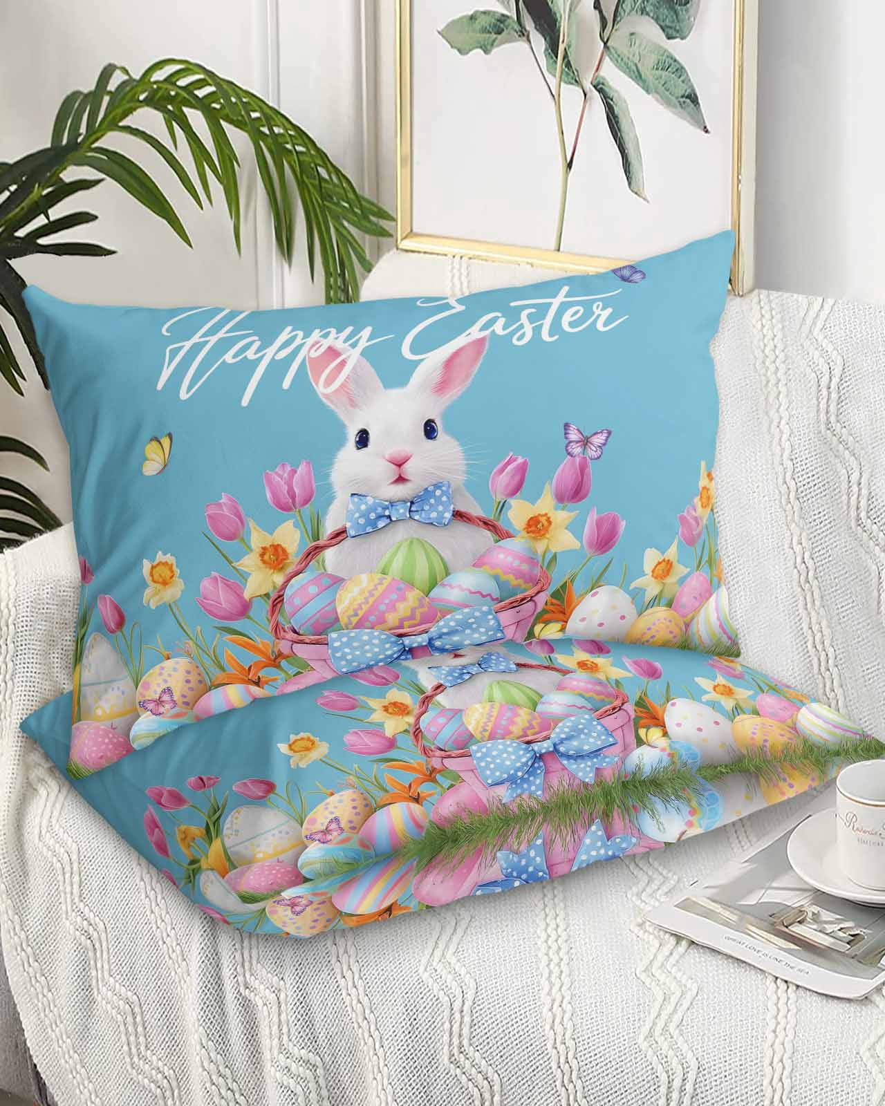 Blue Easter Queen Pillow Cases Set of 2 - Microfiber Bed Throw Pillow ...