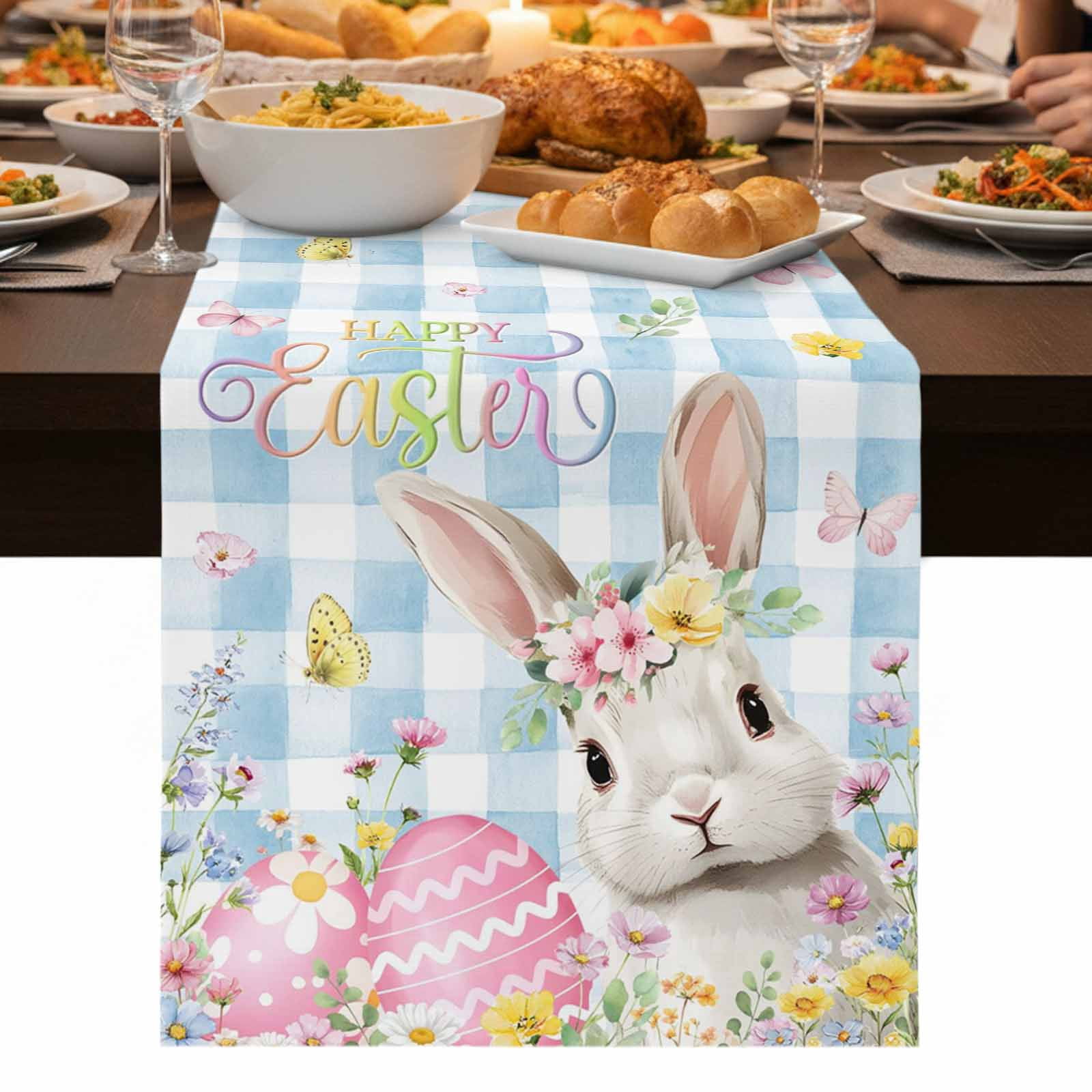 Blue Easter Table Runner 60 Inch Long Dresser Scarves Linen ...